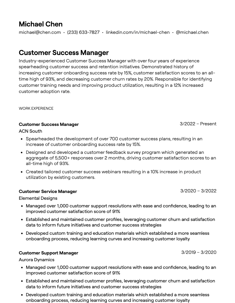 10 Customer Success Manager Resume Examples with Guidance 